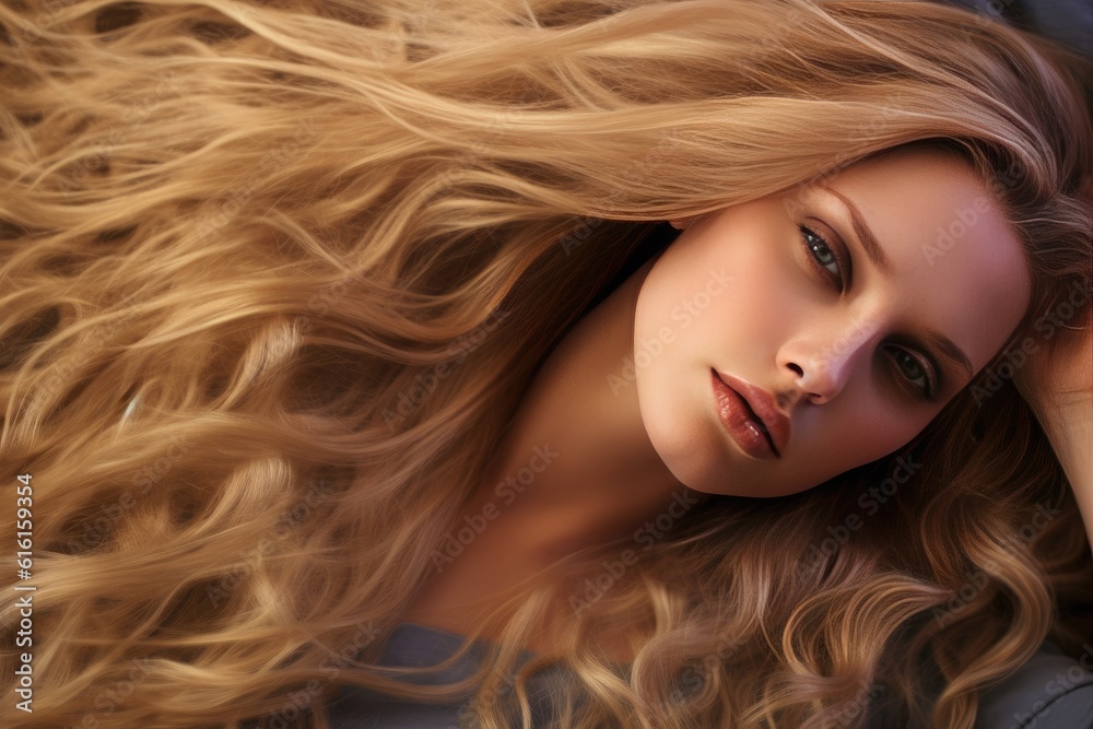 Beautiful Hair Girl With Healthy Wavy Long Blonde Hair Portrait Happy