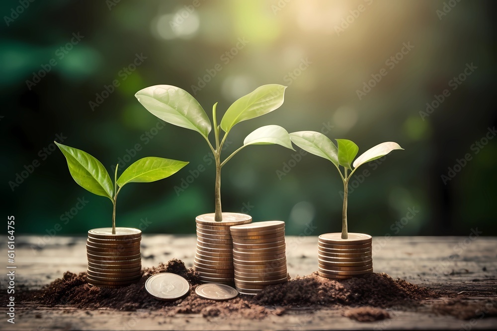 plant growing from coins Stock Illustration | Adobe Stock