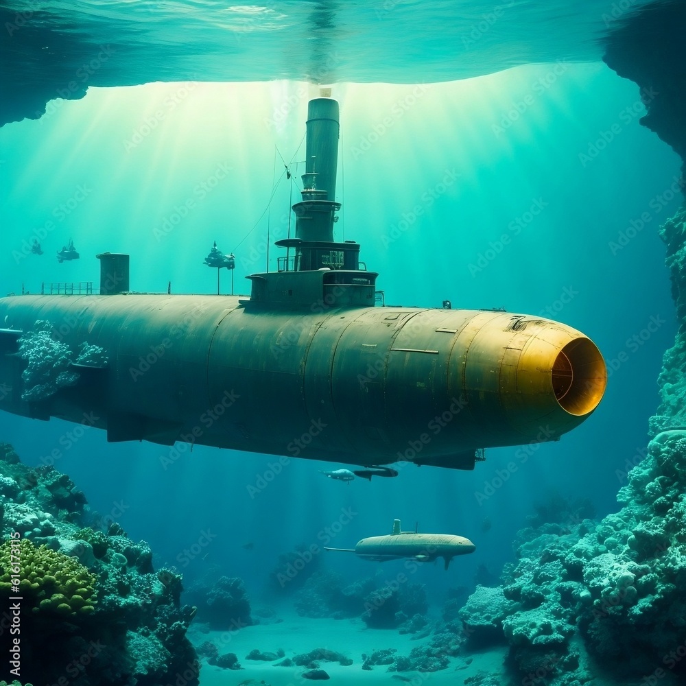 Exploring the Depths with Submarine Under the Sea Stock Illustration ...