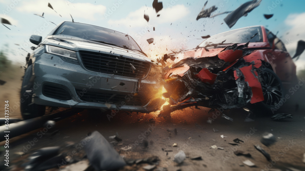 Car accident concept illustration with two cars crashing together Stock ...