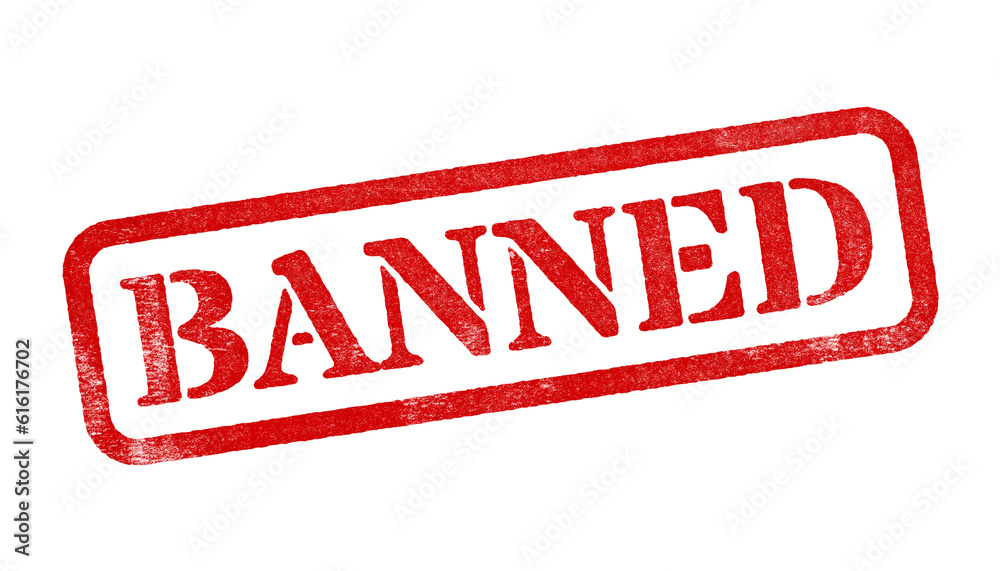 Banned red rubber stamp isolated on transparent background with ...