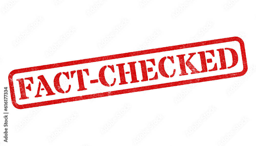 Fact-checked red rubber stamp isolated on transparent background with ...