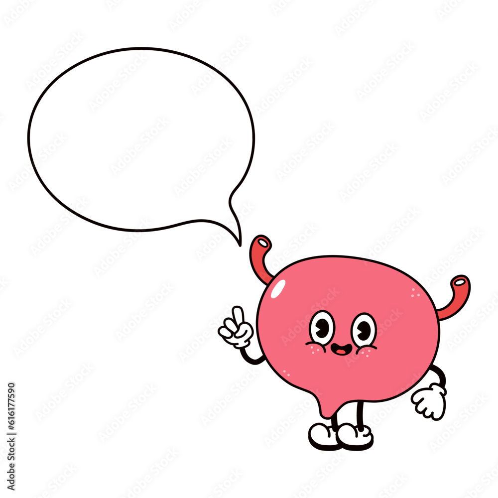 Bladder with speech bubble character. Vector hand drawn traditional ...
