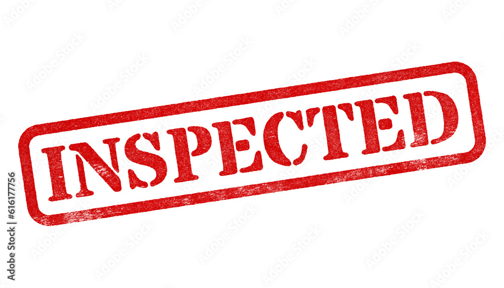 Inspected red rubber stamp isolated on transparent background with ...