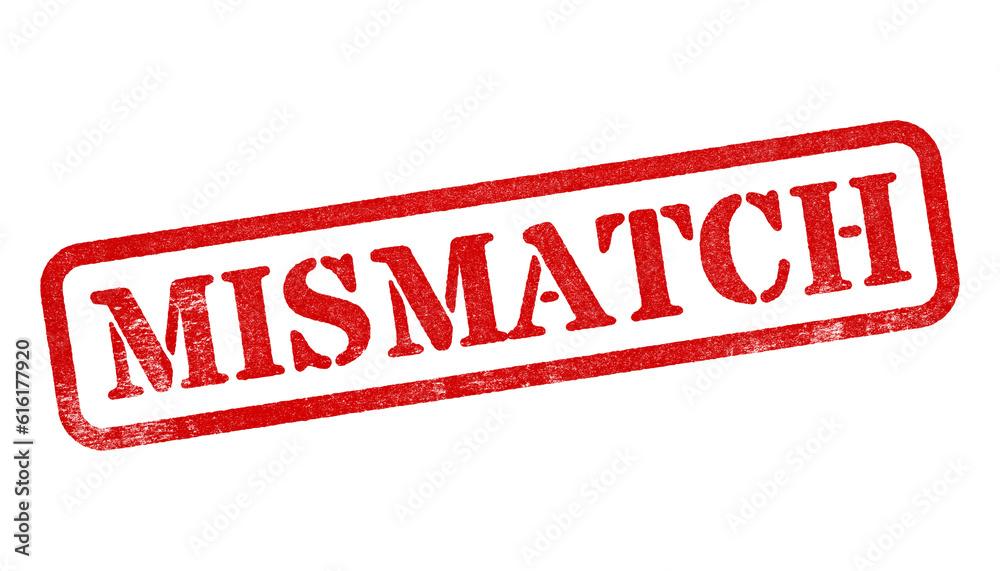 Mismatch red rubber stamp isolated on transparent background with ...