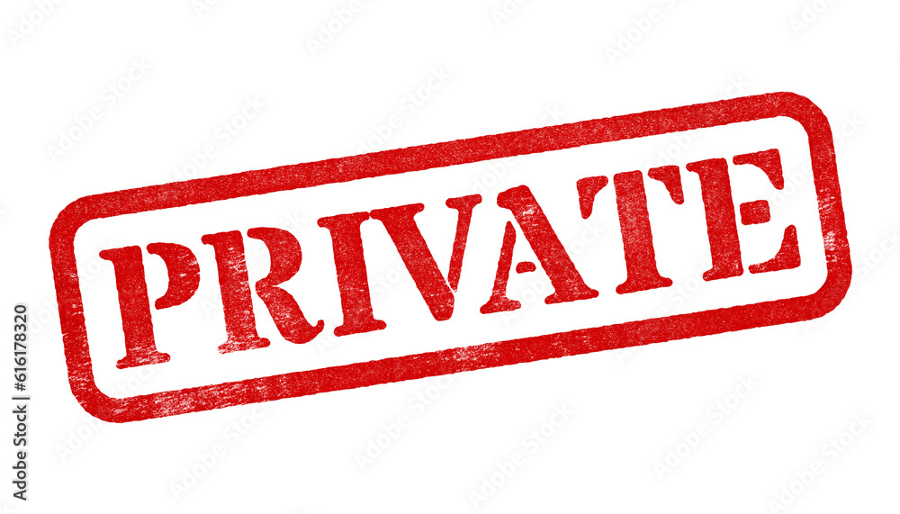 Private red rubber stamp isolated on transparent background with ...