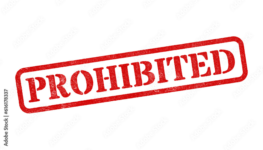 Prohibited red rubber stamp isolated on transparent background with ...