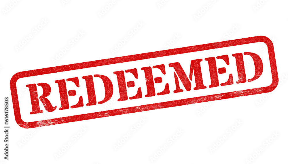 Redeemed red rubber stamp isolated on transparent background with ...