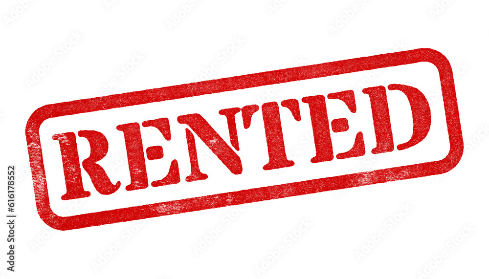 Rented red rubber stamp isolated on transparent background with ...