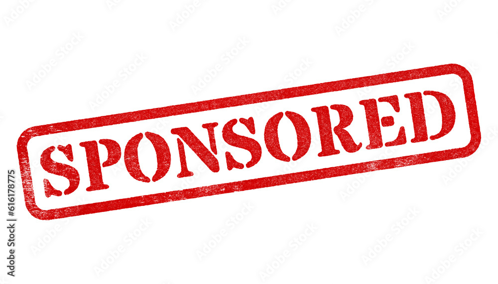 Sponsored red rubber stamp isolated on transparent background with ...