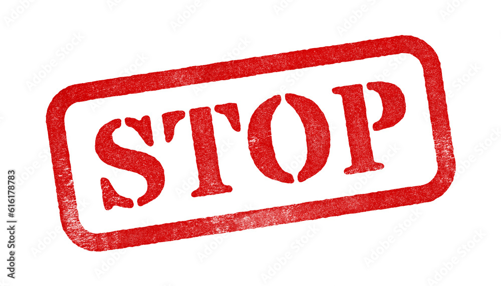 Stop red rubber stamp isolated on transparent background with ...