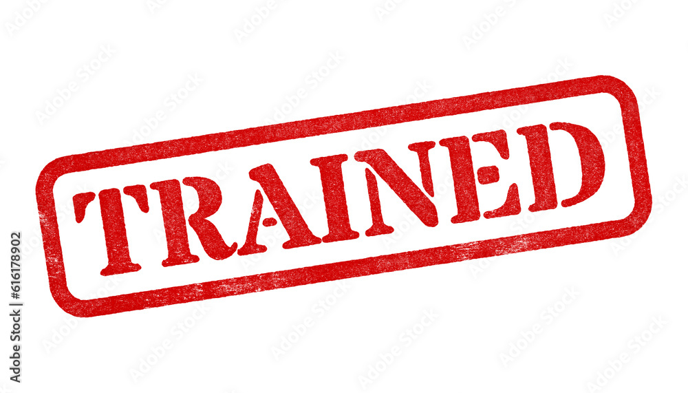 Trained red rubber stamp isolated on transparent background with ...