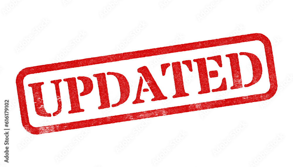 Updated red rubber stamp isolated on transparent background with ...