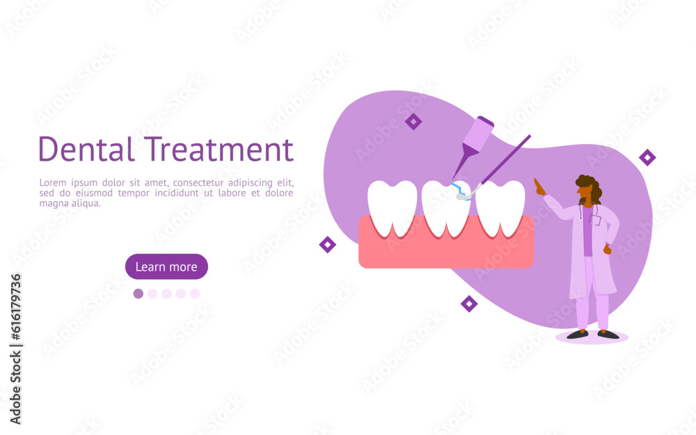 dental care illustration set. characters seen dentist treats a broken ...