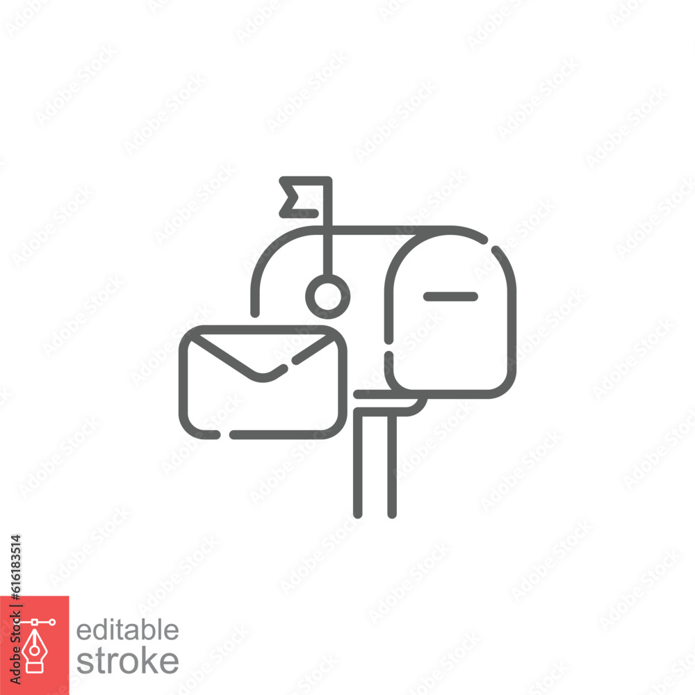 Mail box icon. Simple outline style. Post box with paper envelope ...