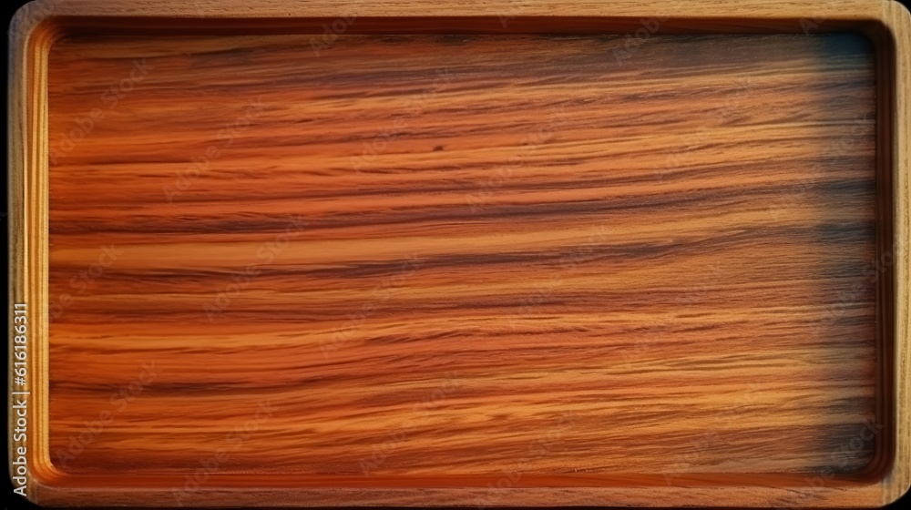 Rectangular surface of a brown wooden tray, showcasing the natural ...