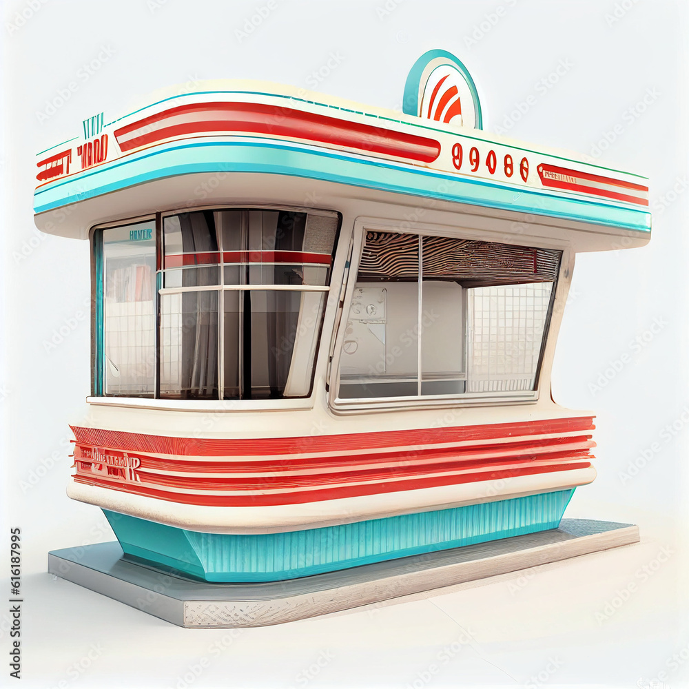 Standalone vintage retro fast food restaurant stand with drive-thru ...