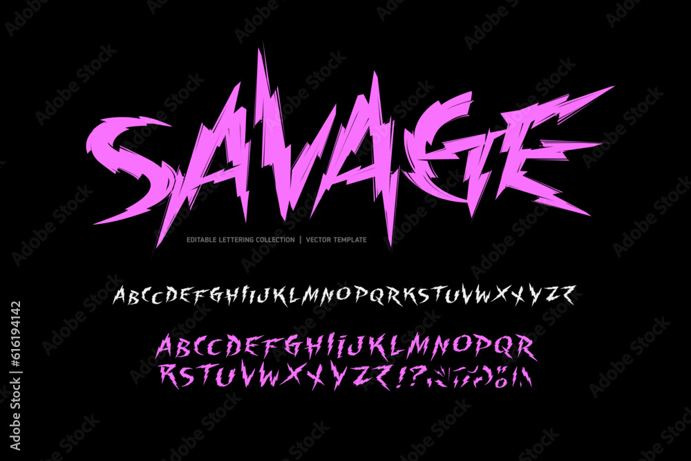 Y2k Savage Dark Lettering tattoo vector type font. Gothic Punk style type font with Rock and ...
