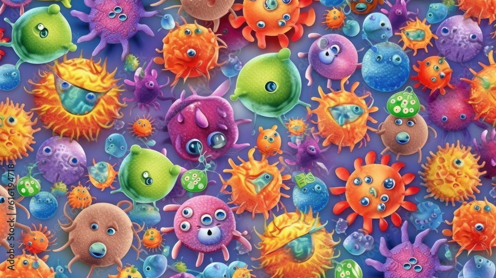 Cartoon viruses pattern for printing on fabric, paper, medical ...