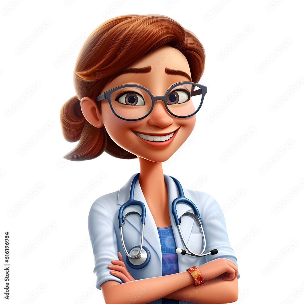 3d cartoon character cute smiling doctor woman, medical specialist ...
