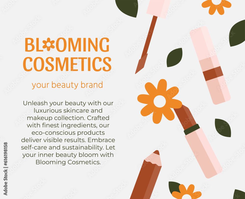 Vector poster for a cosmetics brand. Illustration of makeup products ...