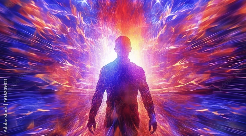 Health care, human body hologram with full body scan, bones, organs ...