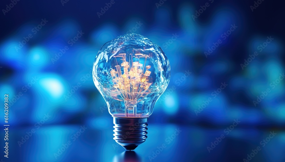 Abstract blue glowing light bulb. Low poly design. Abstract geometric ...