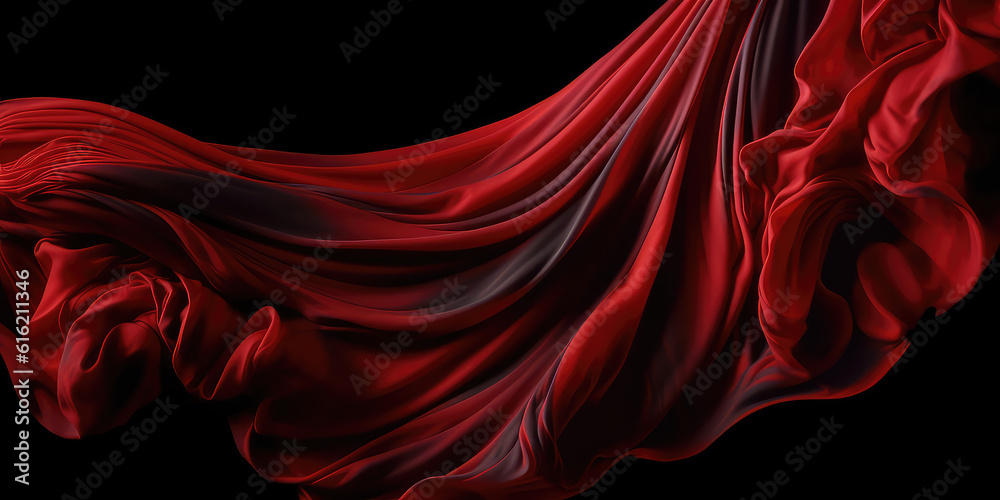 Red drape falling like wings isolated on flat black background ...