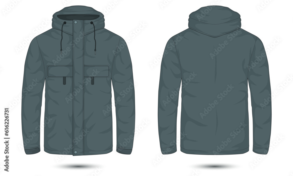 Hooded outdoor jacket template front and back view Stock Vector | Adobe ...