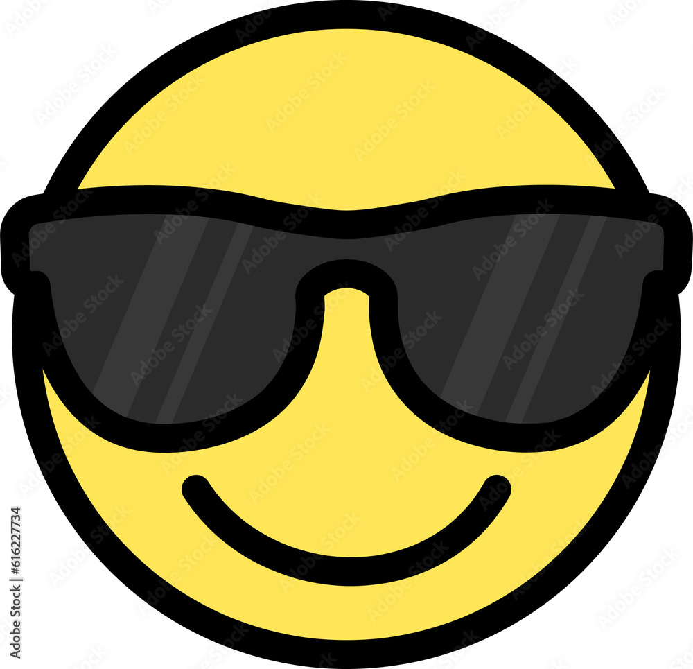 smiling face with sunglasses emoji sticker, black outline, cute sticker ...