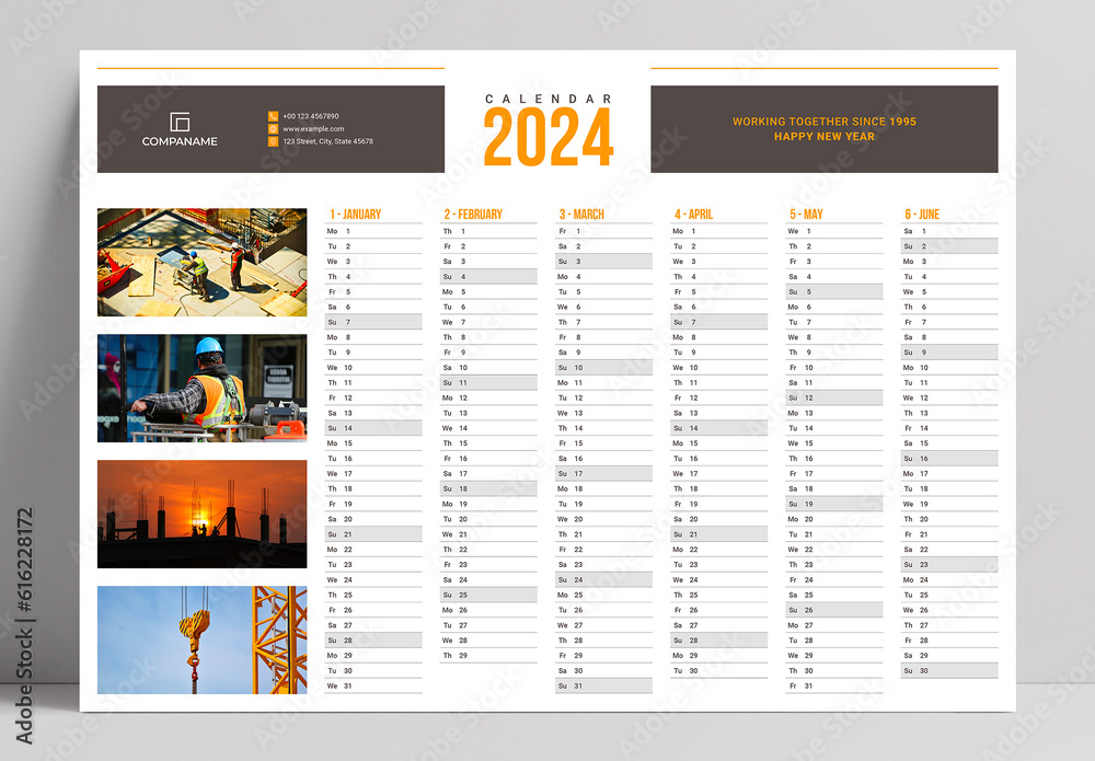 Calendar Planner 2024 Layout with Orange Accents Stock Template | Adobe ...