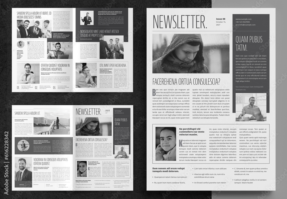 Newsletter Layout with Gray Accents Stock Template | Adobe Stock