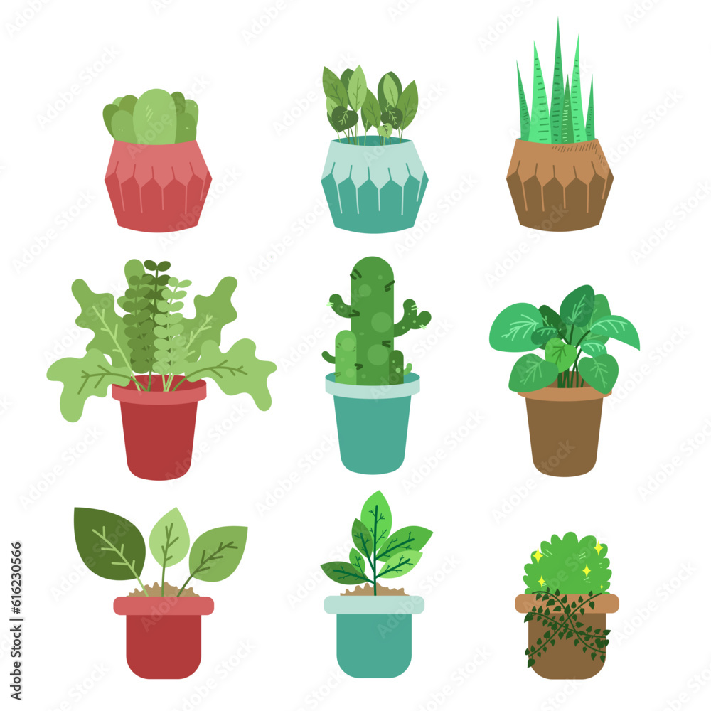 plant and herb icon set. vector potted plant for design. Plant design elements for animated ...