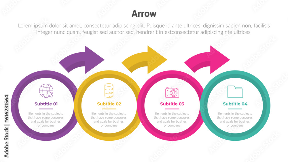 arrow or arrows stage infographics template diagram with big circle ...