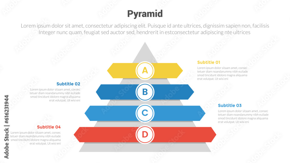pyramid shape triangle stage infographics template diagram with center ...