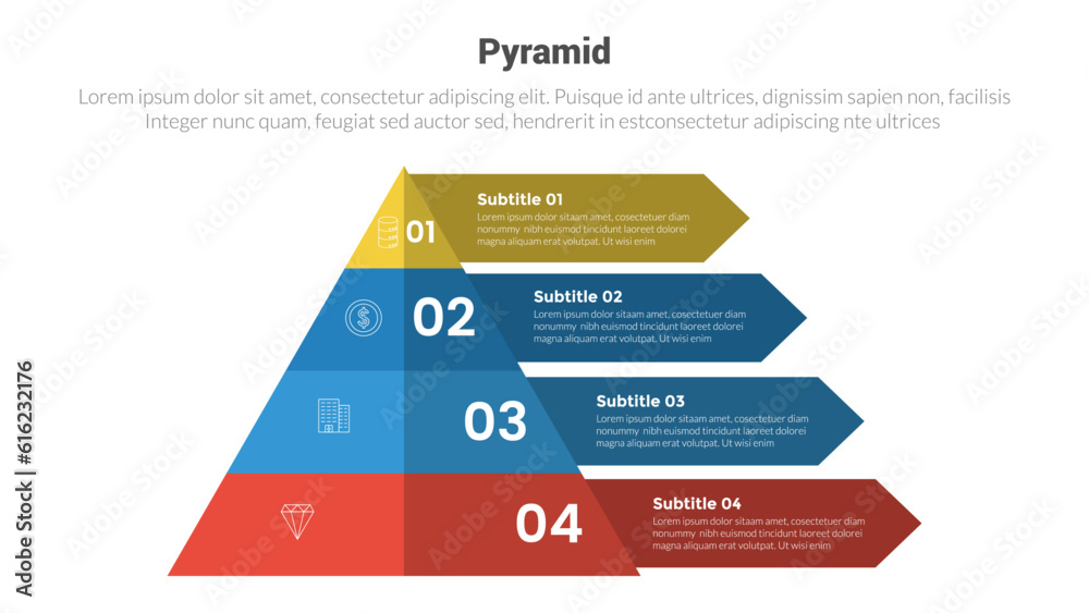 pyramid shape triangle stage infographics template diagram with center ...
