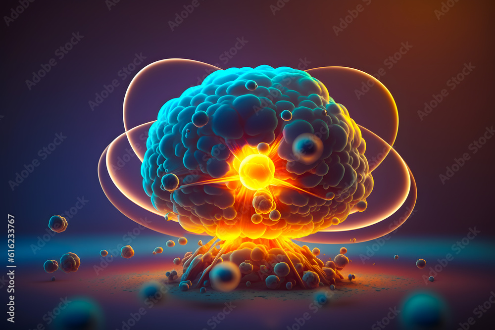 Collision of nuclei of elementary particles, image of nuclear reactions ...
