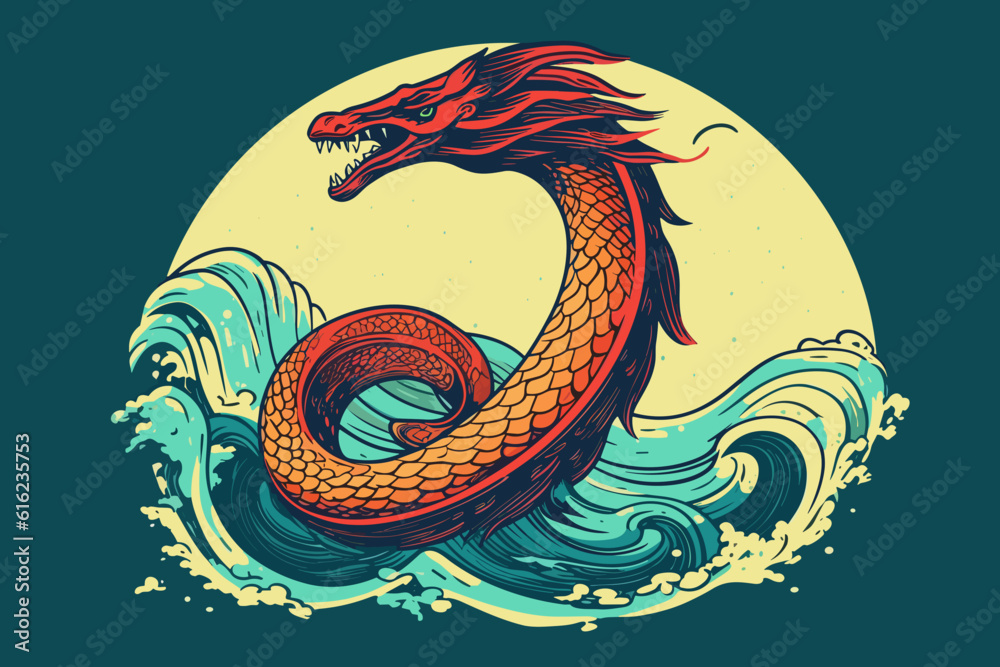 Hand-drawn cartoon Sea serpent flat art Illustrations in minimalist ...
