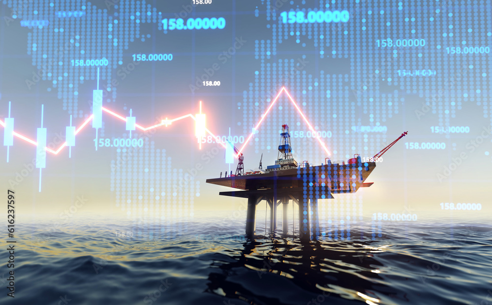 Offshore oil rig, drilling rig, jack up rig, oil platform at the sea ...