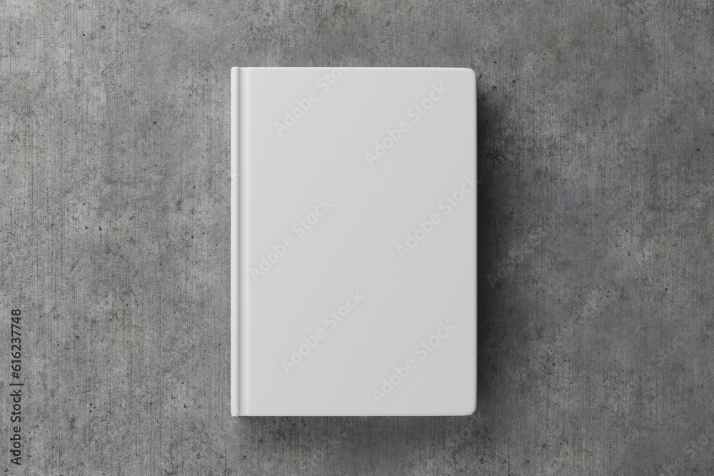 Closed blank hardback book mockup on gray concrete background, top view ...