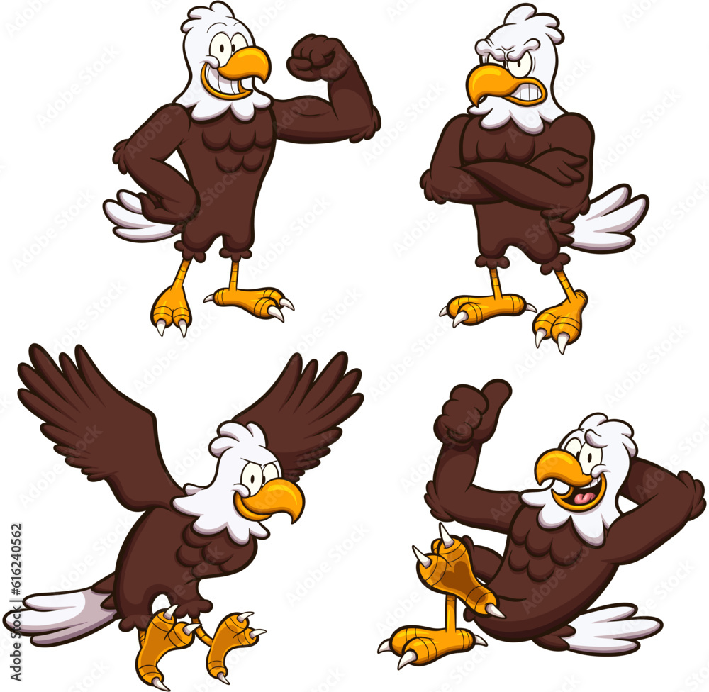 Cartoon Eagle Character With Different Poses. Vector clip art ...