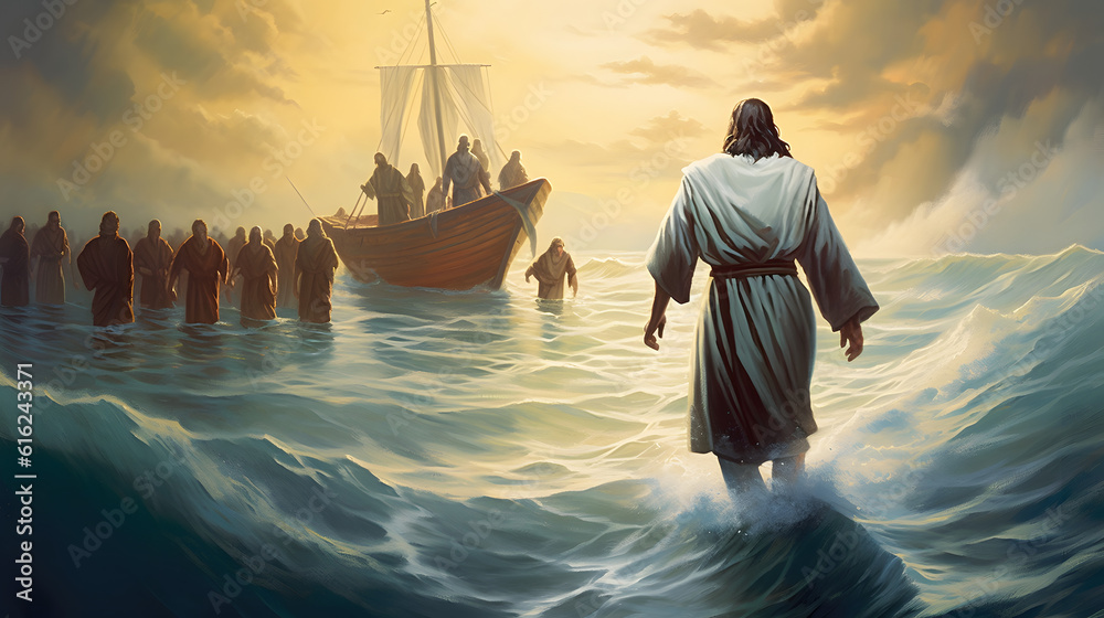 christ walking on water, jesus walk on water sea of galilee toward ...