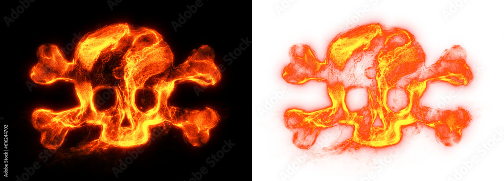 Fiery skull shaped particle effect with hot red and orange particles on ...