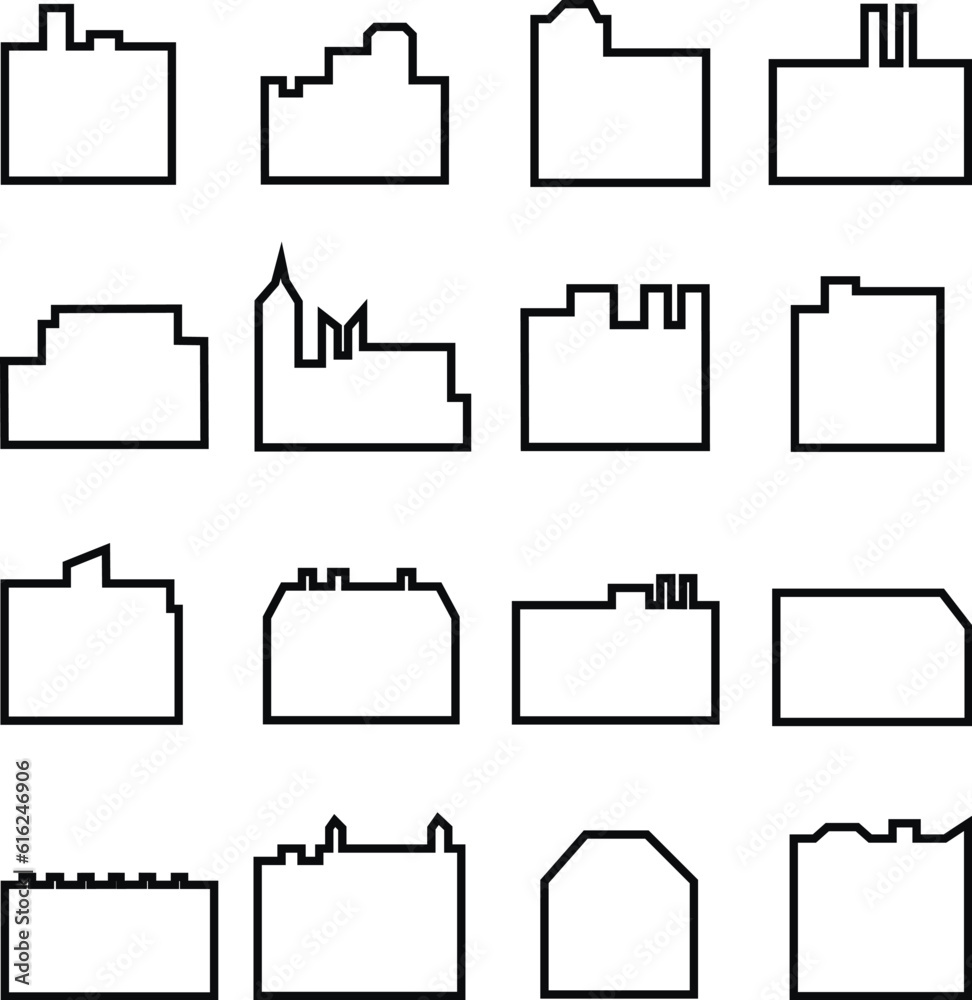 Icons of medieval buildings. Silhouettes of ancient buildings. A set of ...