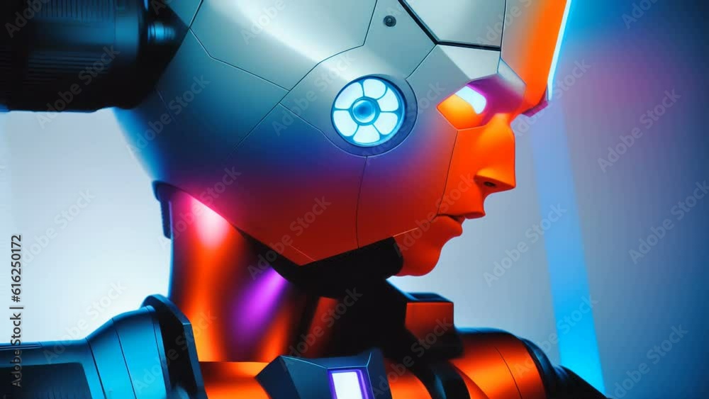 Generative Ai animation of synthwave futuristic anime face robot ...