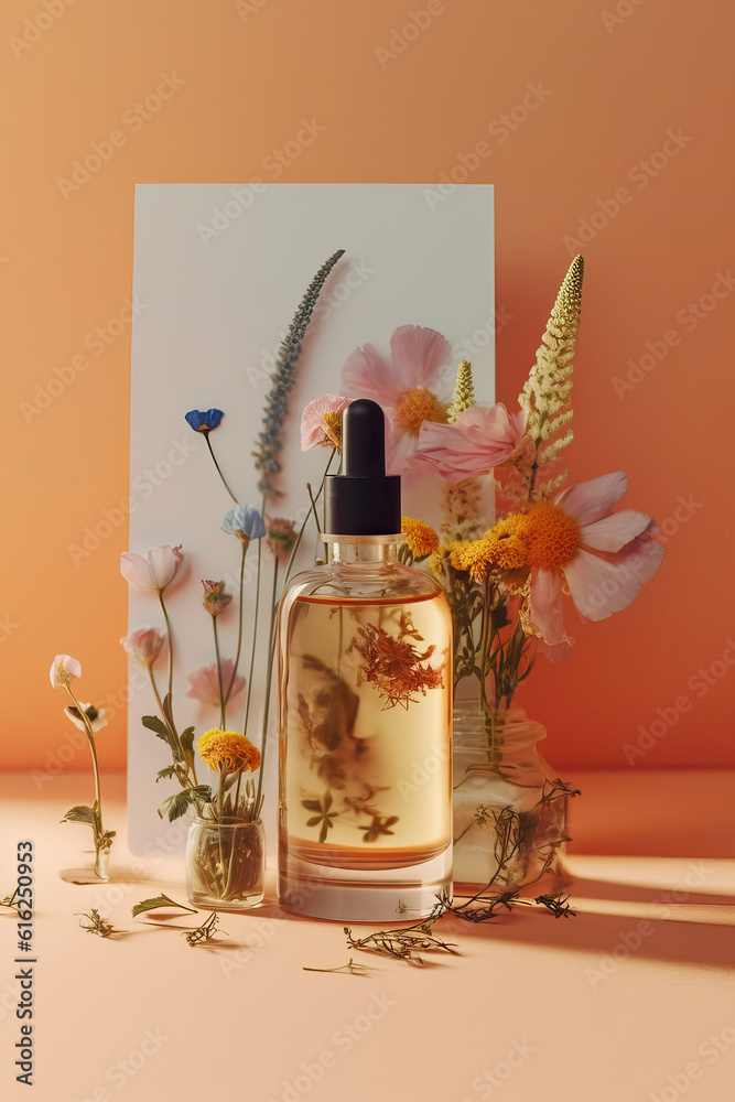 product photography illustration of a cosmetic beauty serum bottle mock ...