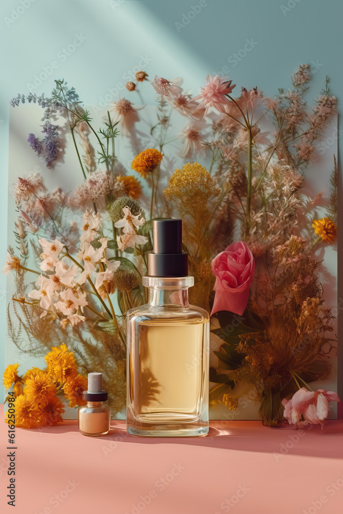 product photography illustration of a cosmetic beauty serum bottle mock ...