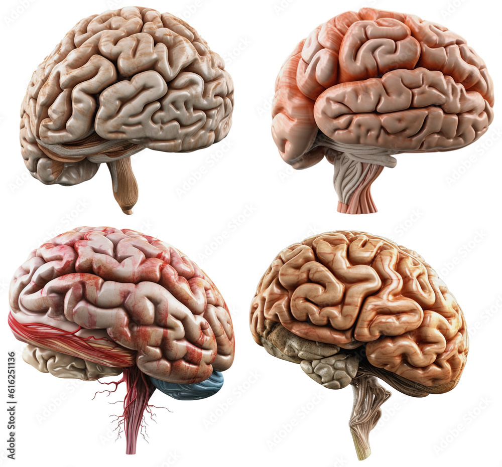 The human brain with brain stem, on a transparent background ...