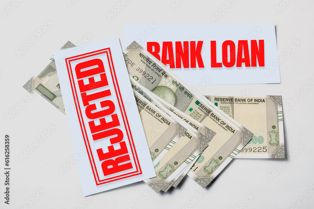 Bank Loan Rejected Concept: Pile of 500 hundred Indian currency notes ...