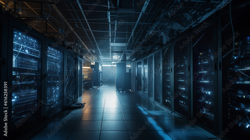 Hyper - realistic photograph, the interior of a modern data center ...